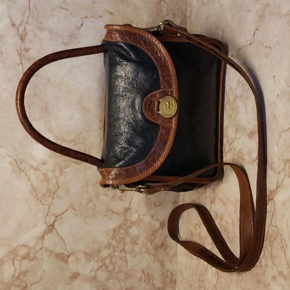 Brahmin | Bags | Brahmin Vintage Satchel Crossbody Black Leather Brown ...